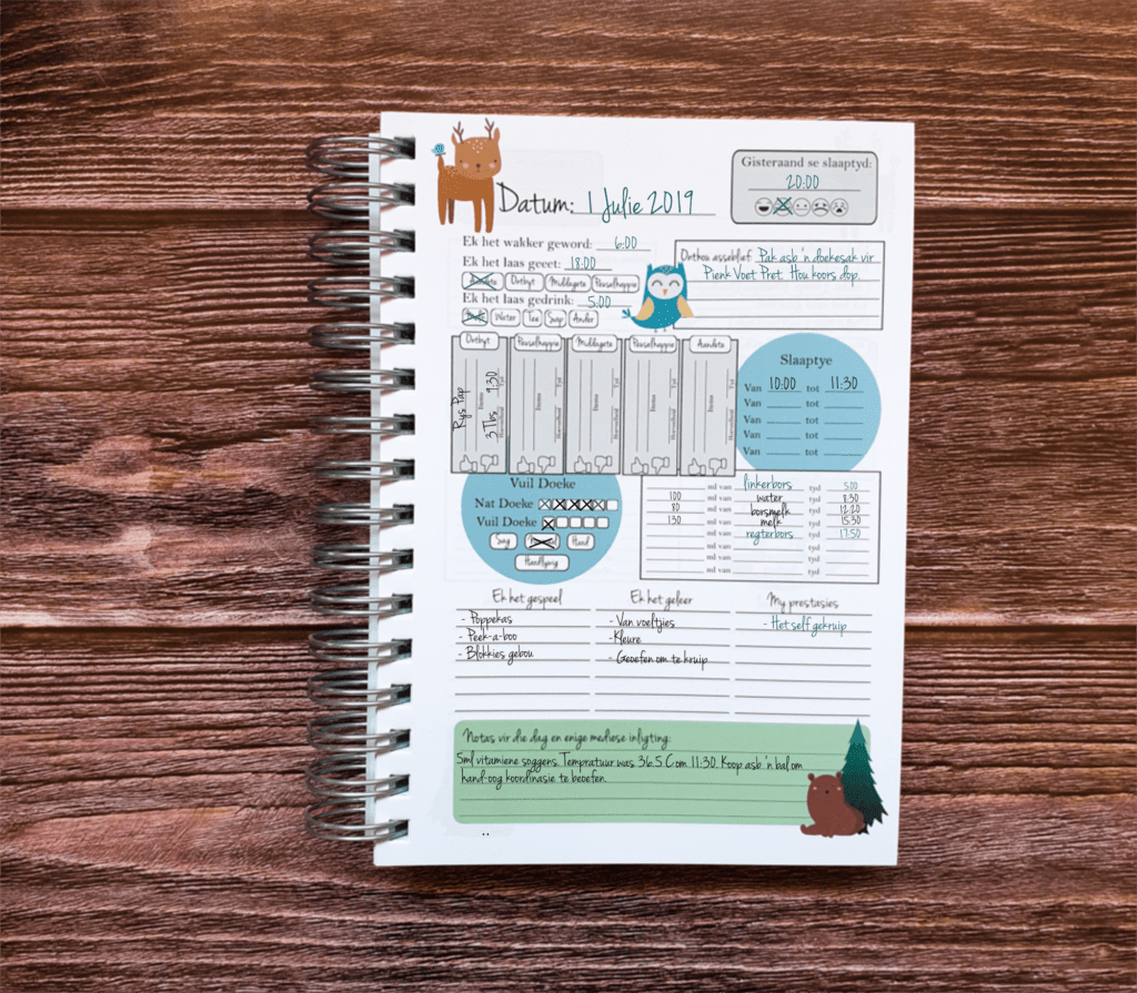 Afrikaans Woodland Animals Baba-dagboek | Baby Diary Co