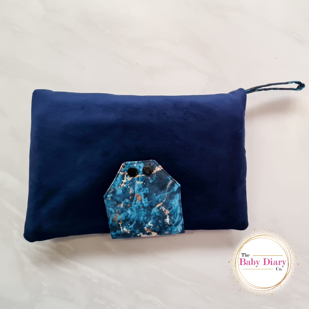 Ready Made- Blue Velvet Outside and Marbled Inside Luxury Nappy Clutch ...