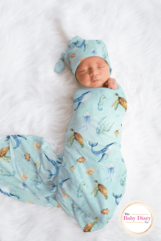 Ready Made Water Colour Under the Sea Swaddle Set with Hat - Baby Diary Co