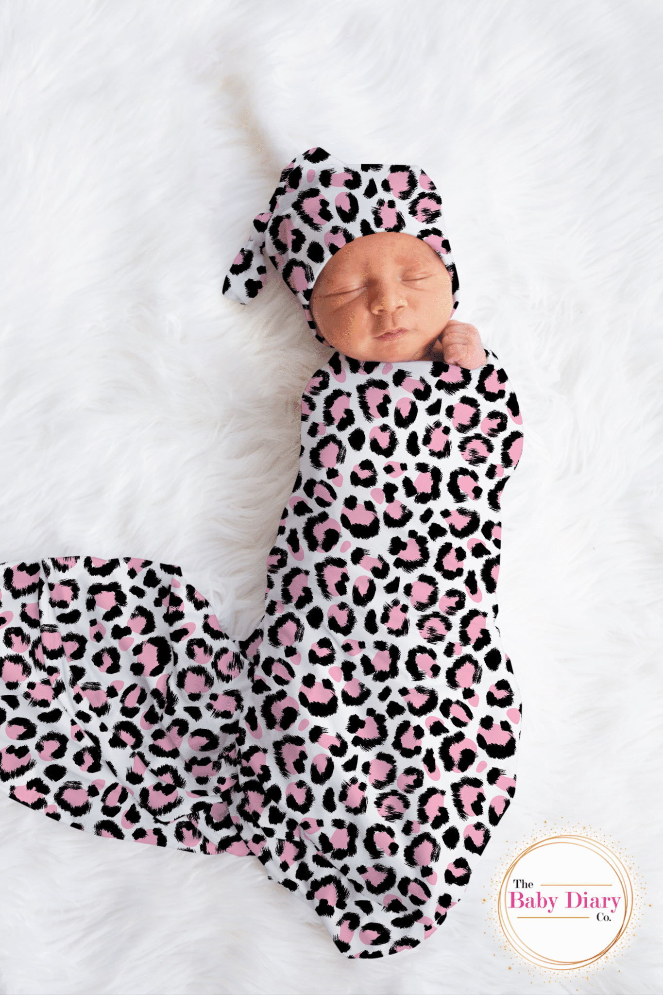 Ready Made Pink Leopard Print Swaddle Set with Beanie only | Baby Diary Co